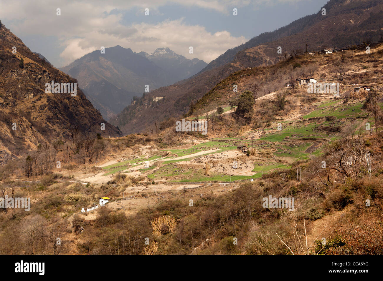India, Arunachal Pradesh, Tawang Valley, isolated mountain village ...
