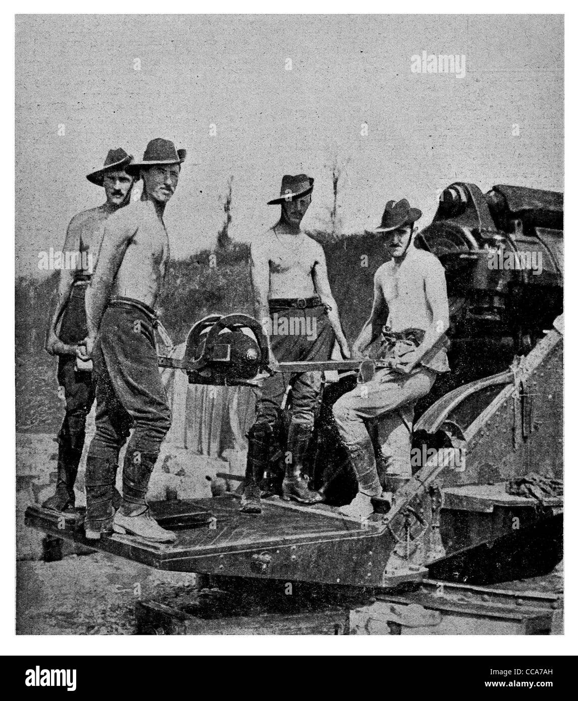 1916 Summer heat artillery Anzac Australian gunner loading shell siege ...