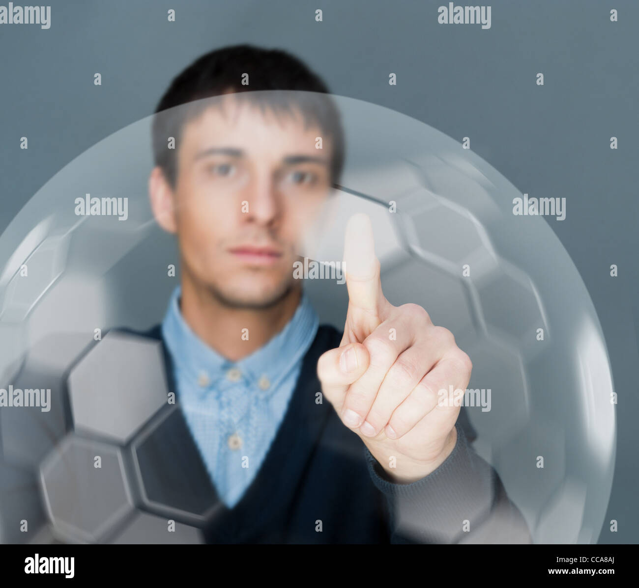 Business man pressing digital button, futuristic technology Stock Photo ...
