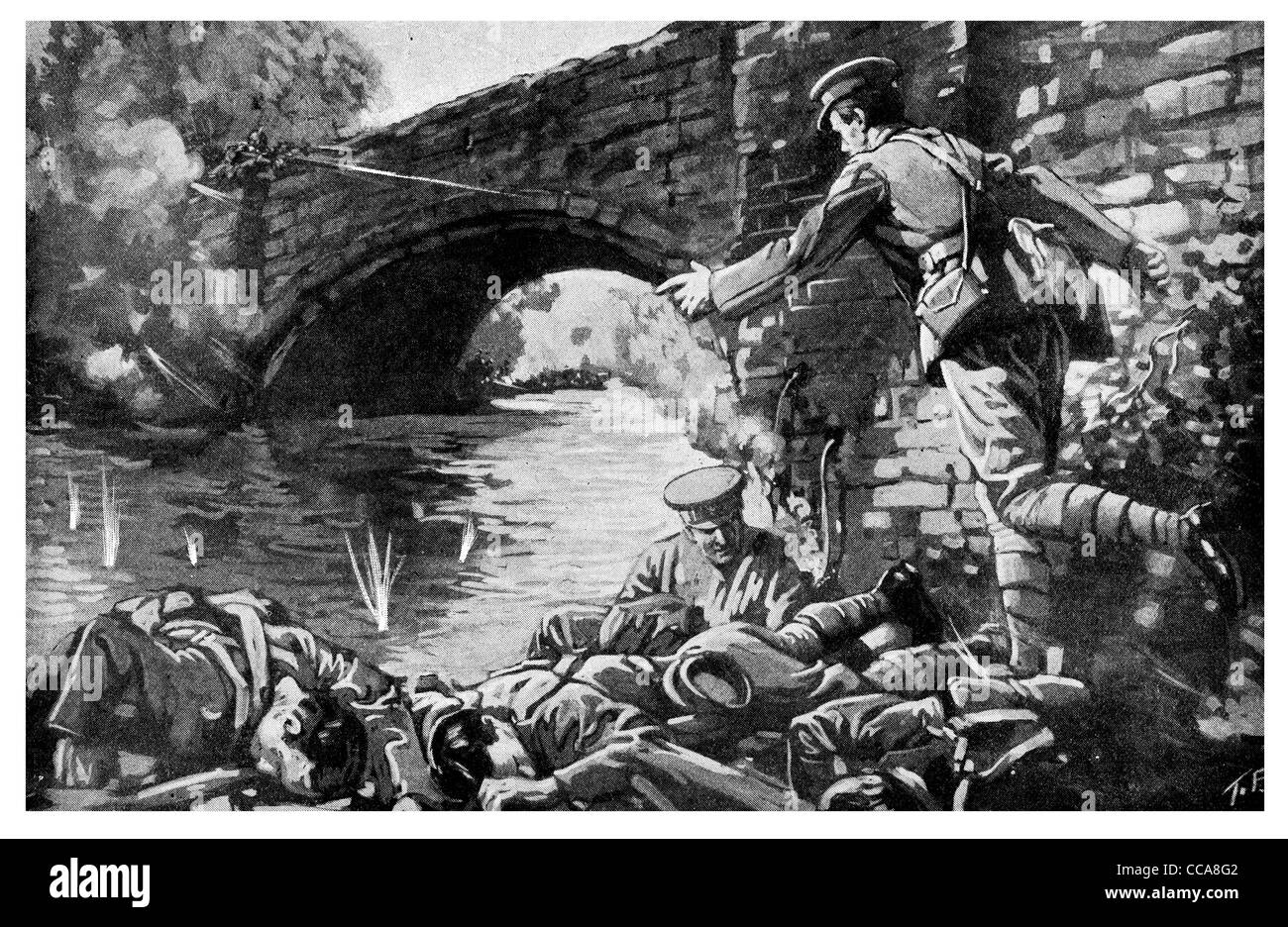 1914 Aisne France 11 shot dead 12th fuse blow bridge Royal Engineer ...