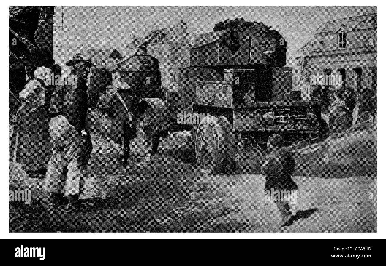 1917 British armoured cars advance western front tank machine gun ...