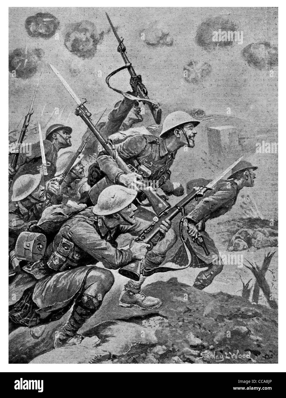 1917 British Tank infantry charging charge German position rifle ...