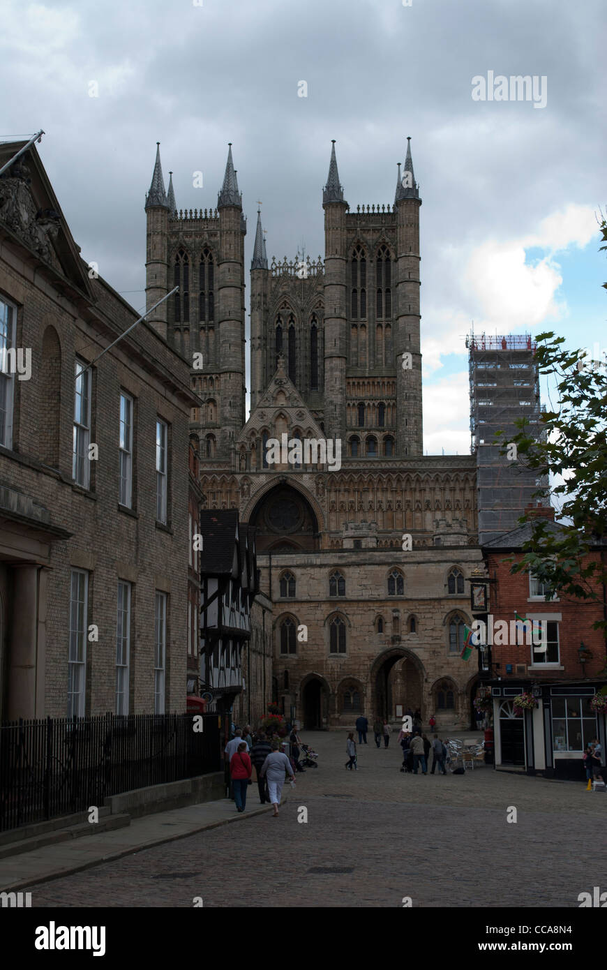 Exchequer Gate with the west front of Lincoln Cathedral behind Stock ...