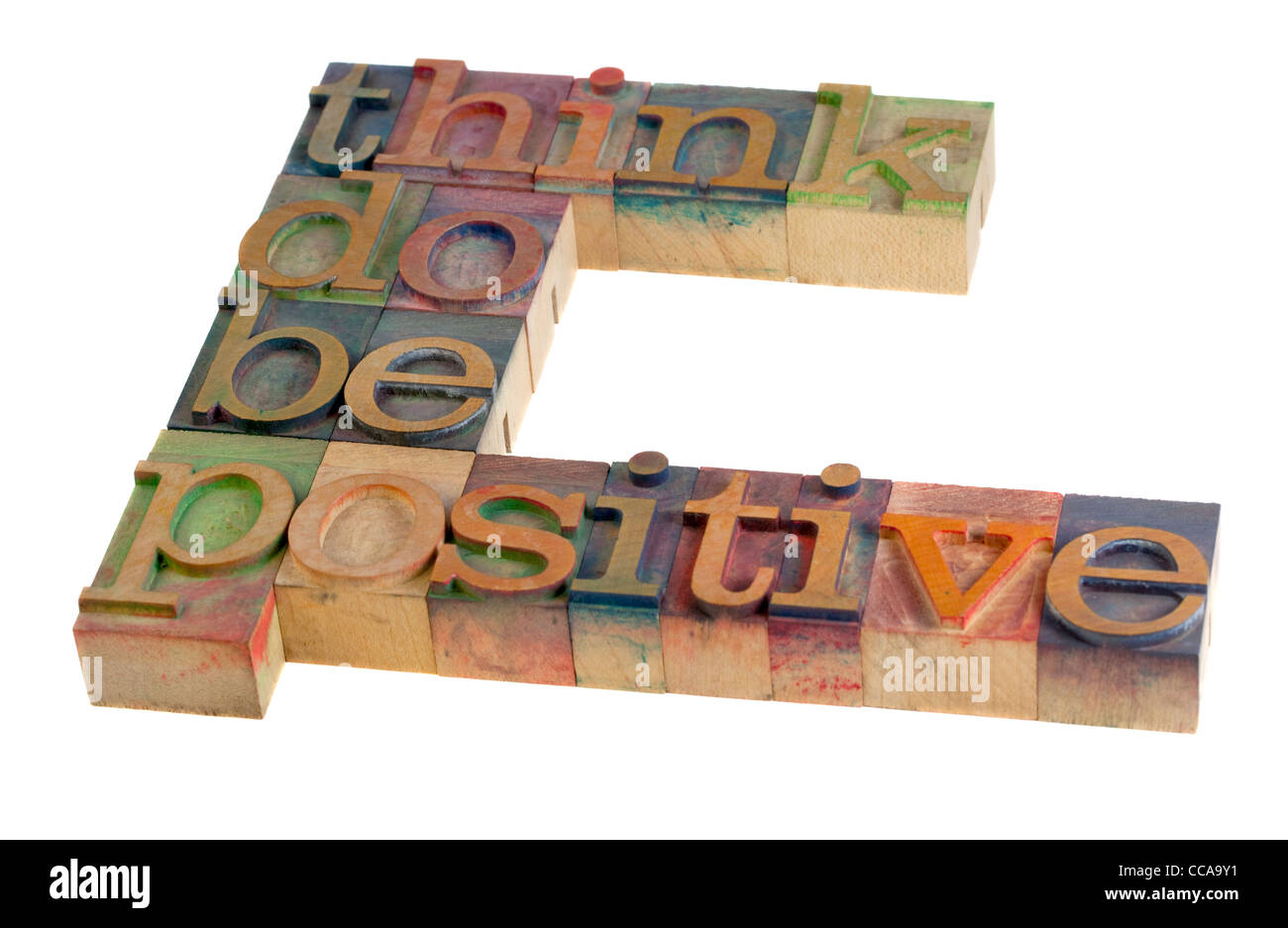 think, do, be positive - motivational slogan in vintage wooden ...