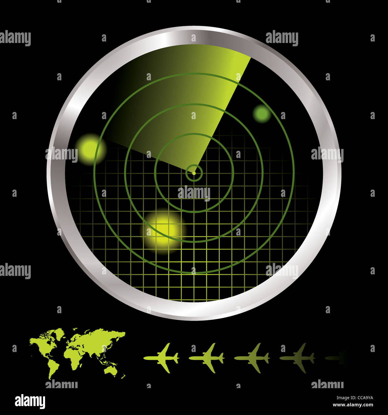 Aircraft radar for airport with world map and plane icon Stock Photo ...