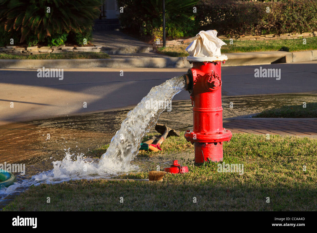 Fire hydrant with water gushing out Stock Photo - Alamy