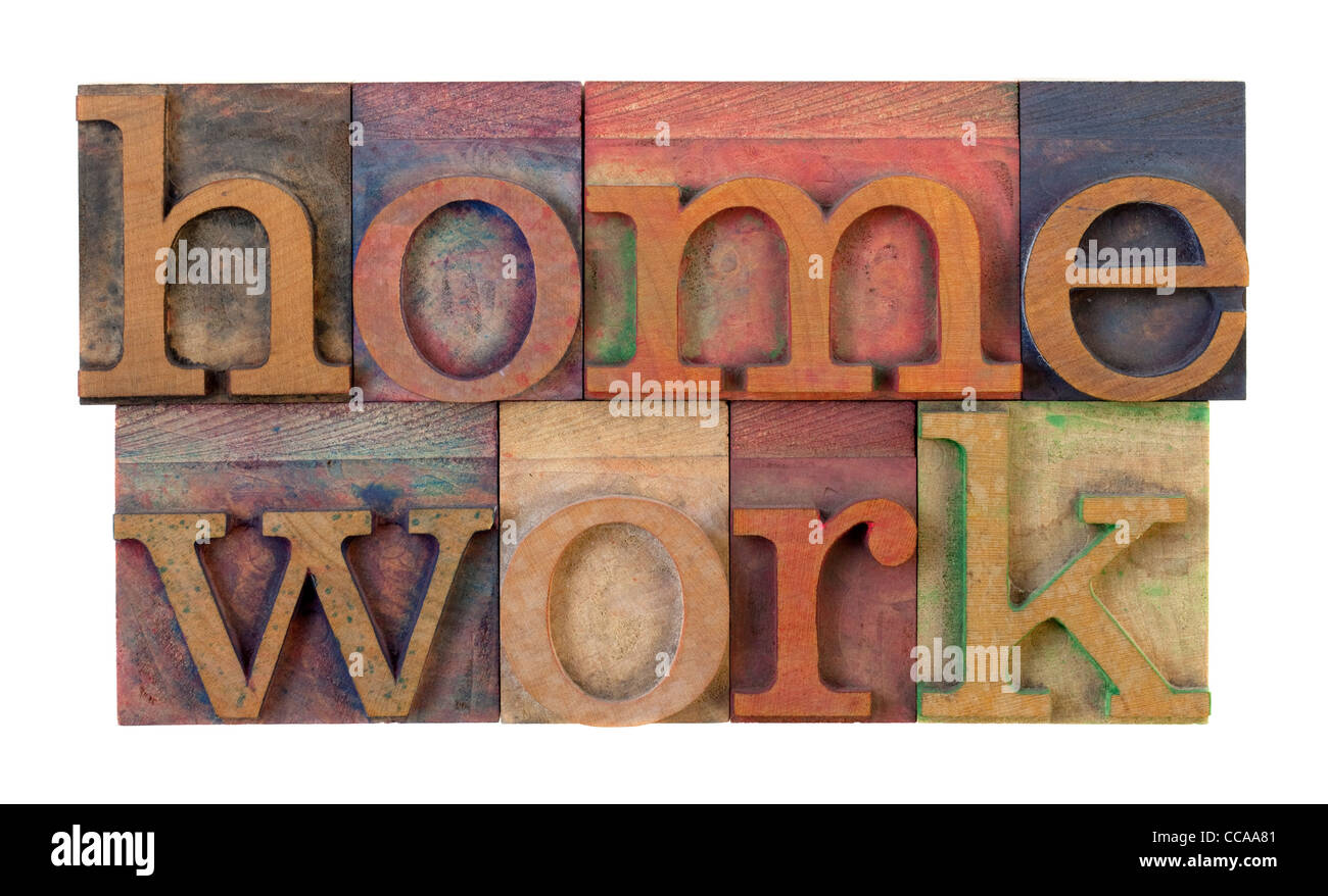 the word homework in vintage wooden letterpress type blocks, stained by ...