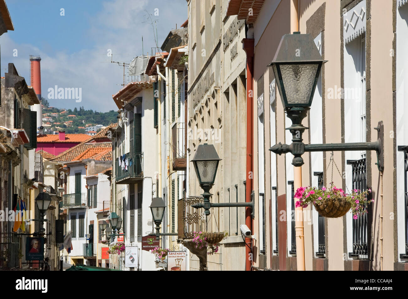 Close up detail of buildings in the Old Town Funchal Madeira Portugal ...
