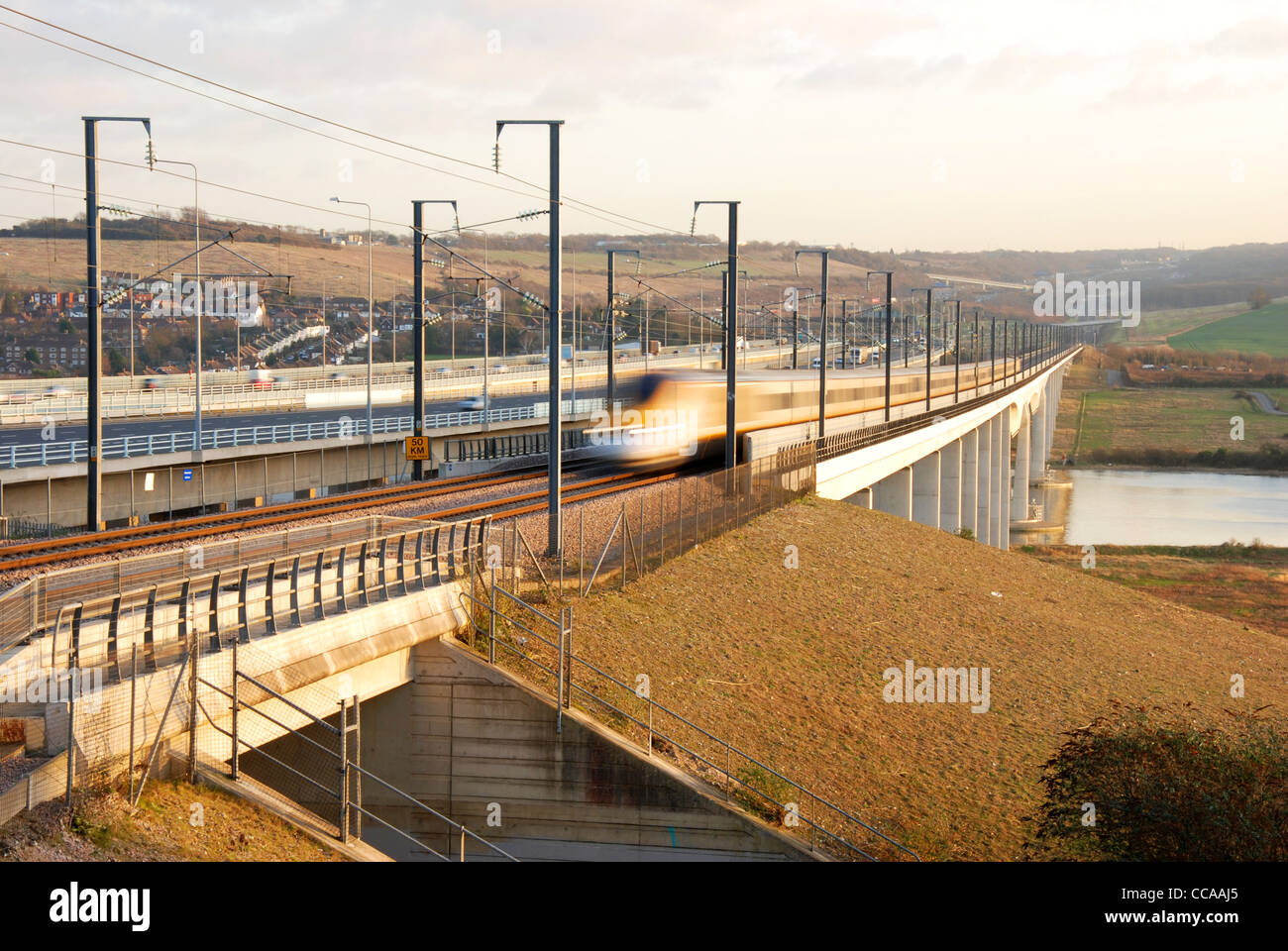 Eurostar train approaching Stock Photo - Alamy