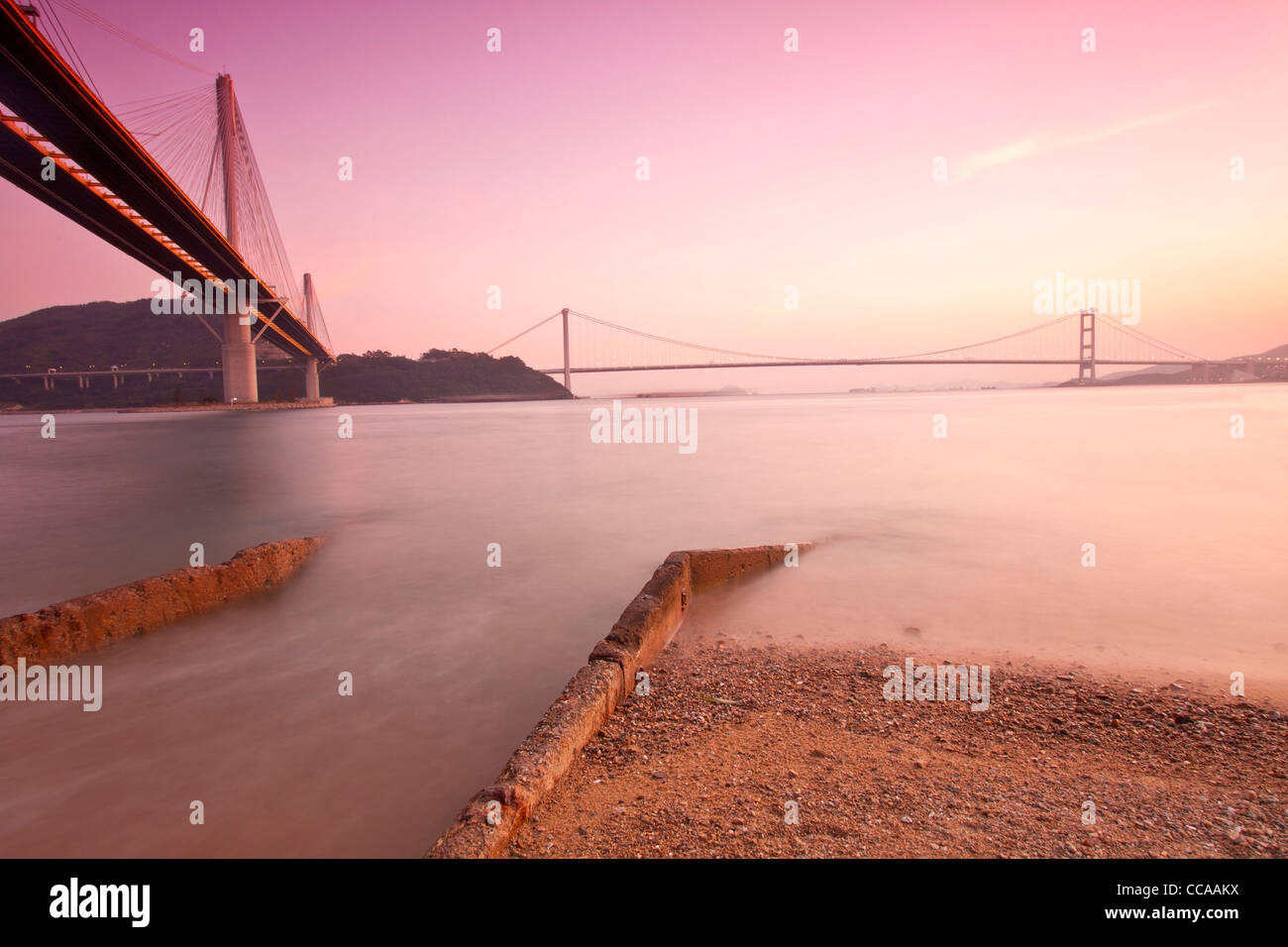 Hong Kong bridges at sunset Stock Photo - Alamy