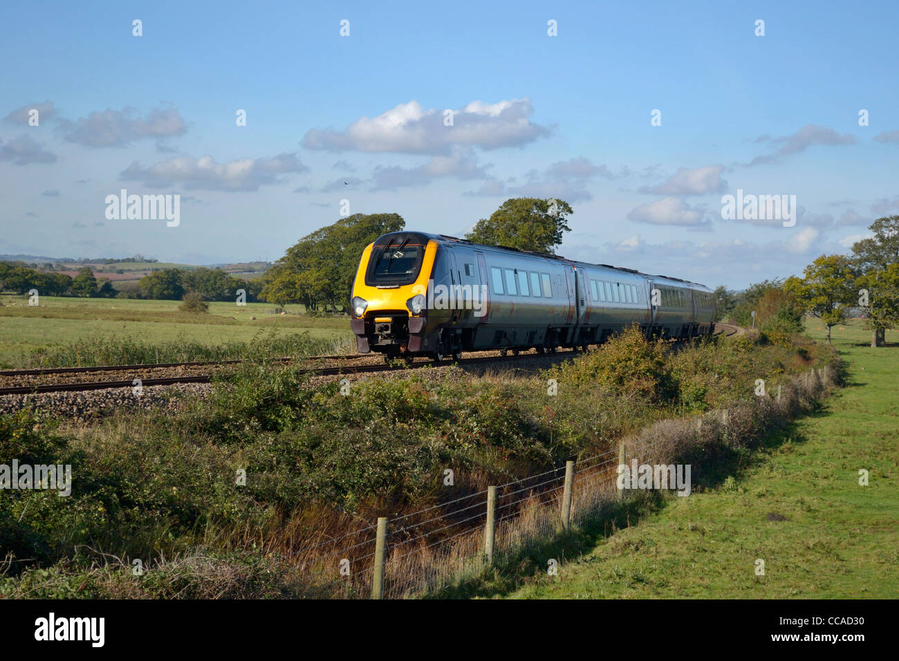 Train travelling through the countryside near Exeter Stock Photo - Alamy