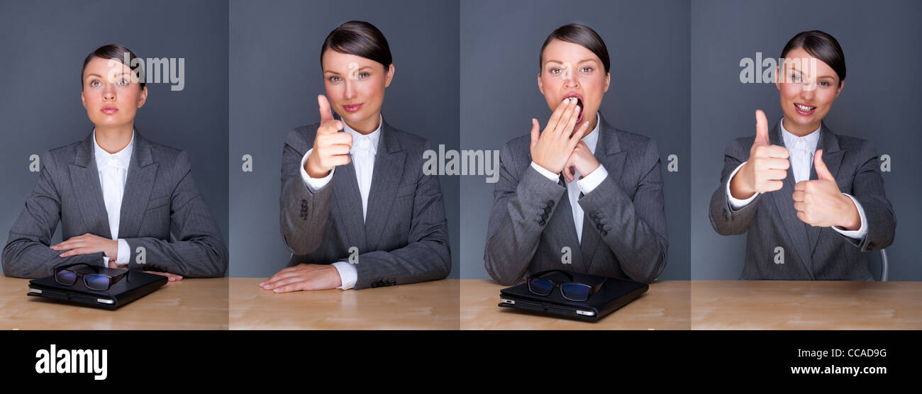 Collage of young employer in different situations during working day ...