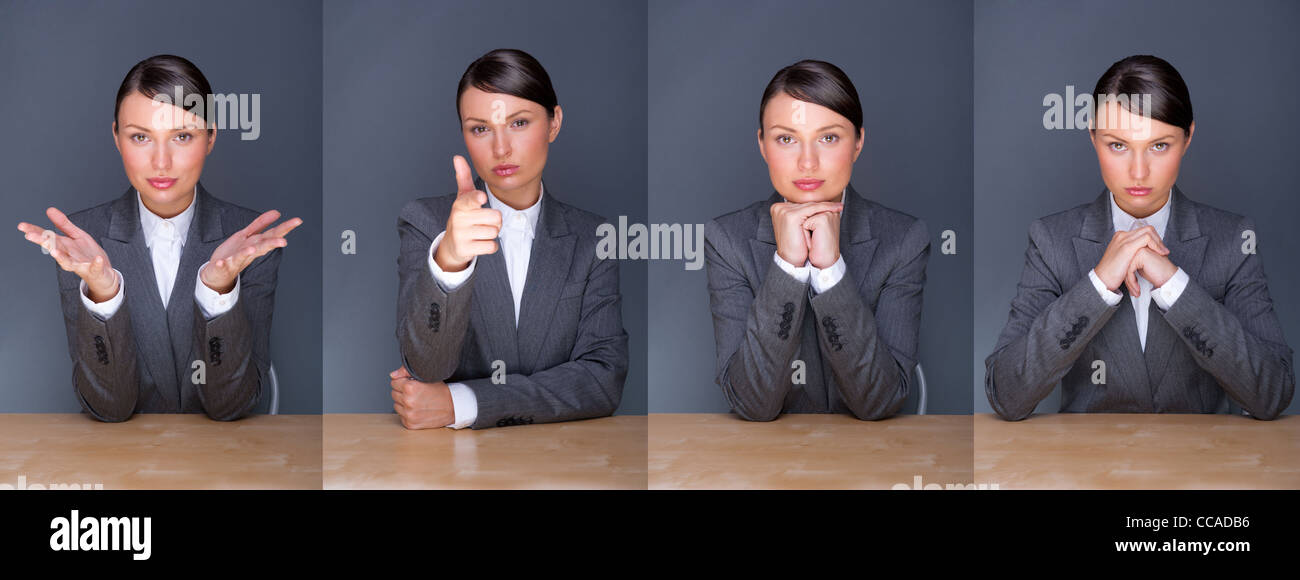 Collage of young employer in different situations during working day ...