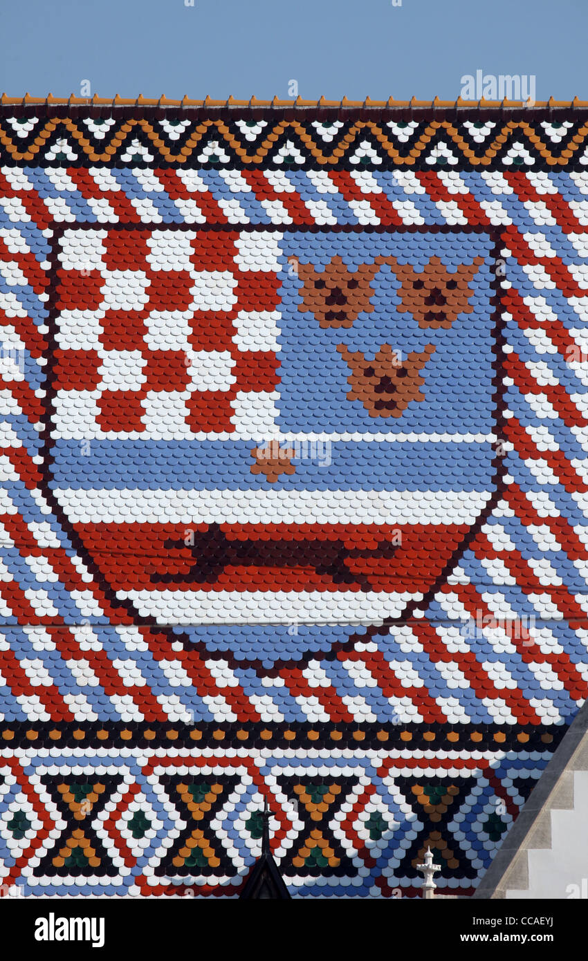 The historical Croatian coat of arms, checkered tiled rooftop of St ...