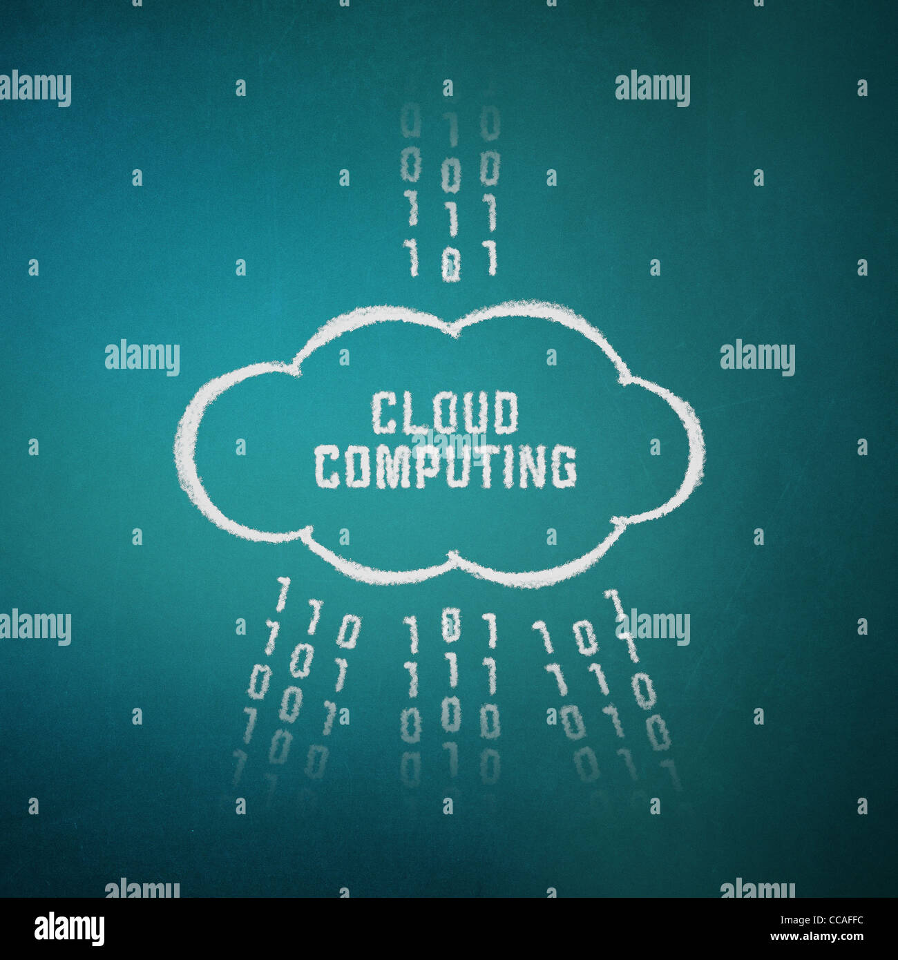 Conceptual picture on cloud computing theme. Drawing on textured ...