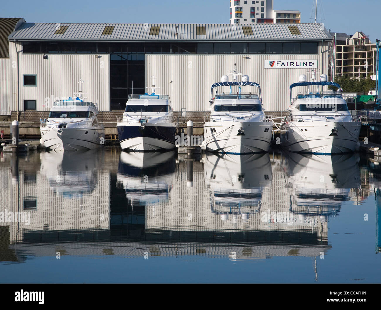 Fairline luxury boats Wet Dock Ipswich Stock Photo - Alamy