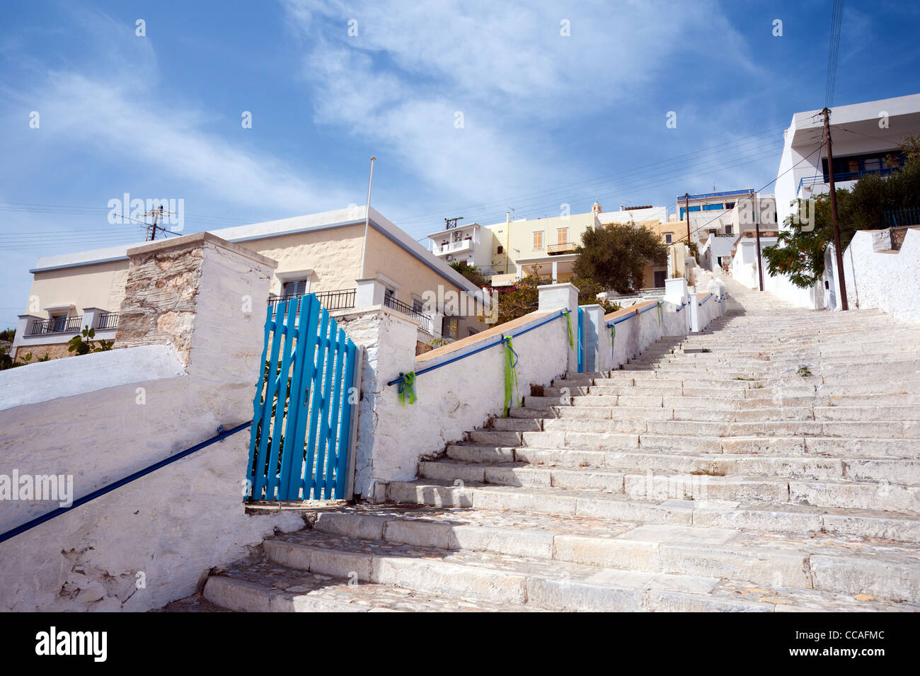 Stairs leading to Ano Syros, on the Greek Cyclade island of Syros Stock ...