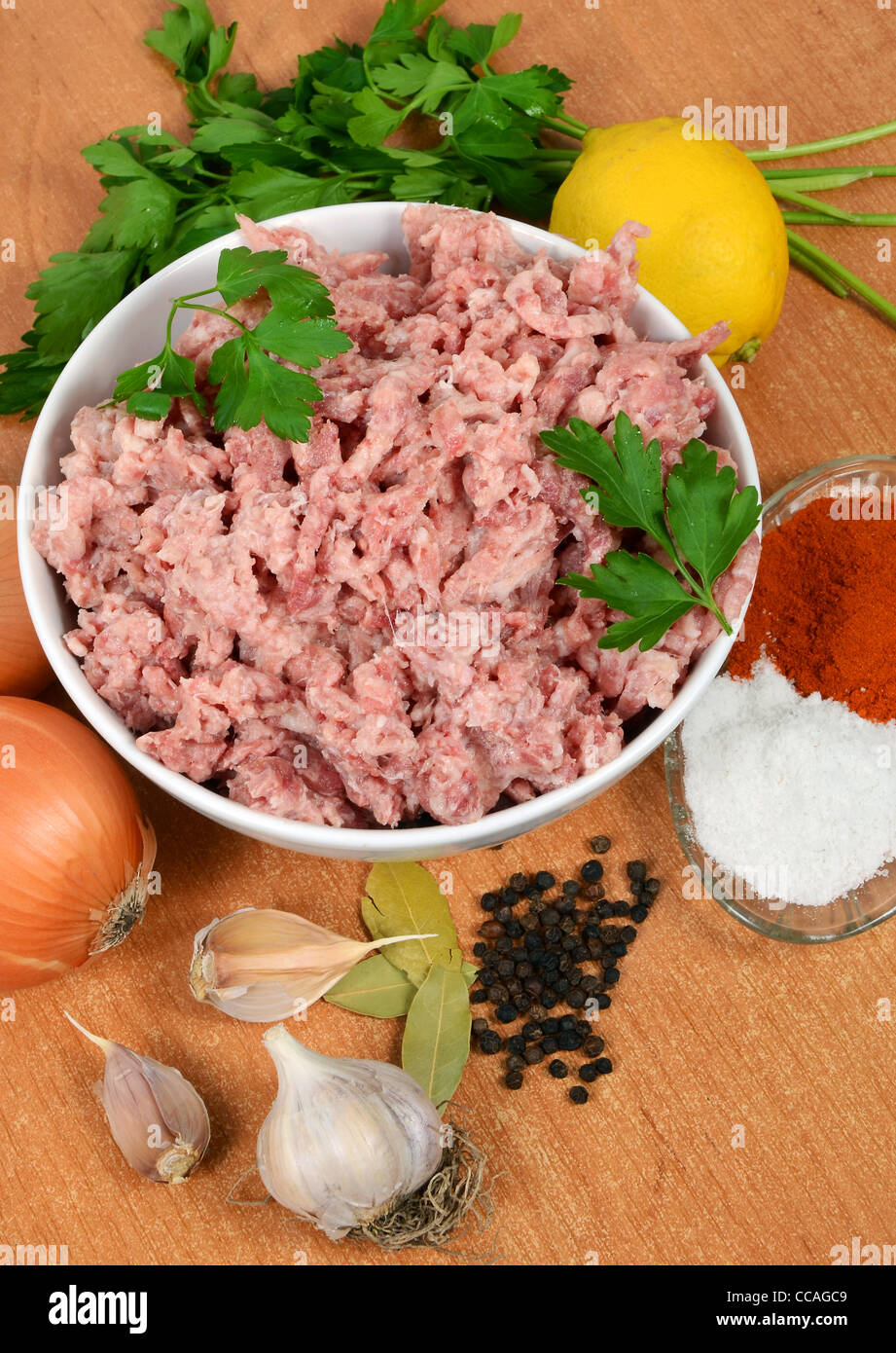 forcemeat with spices on a table Stock Photo - Alamy