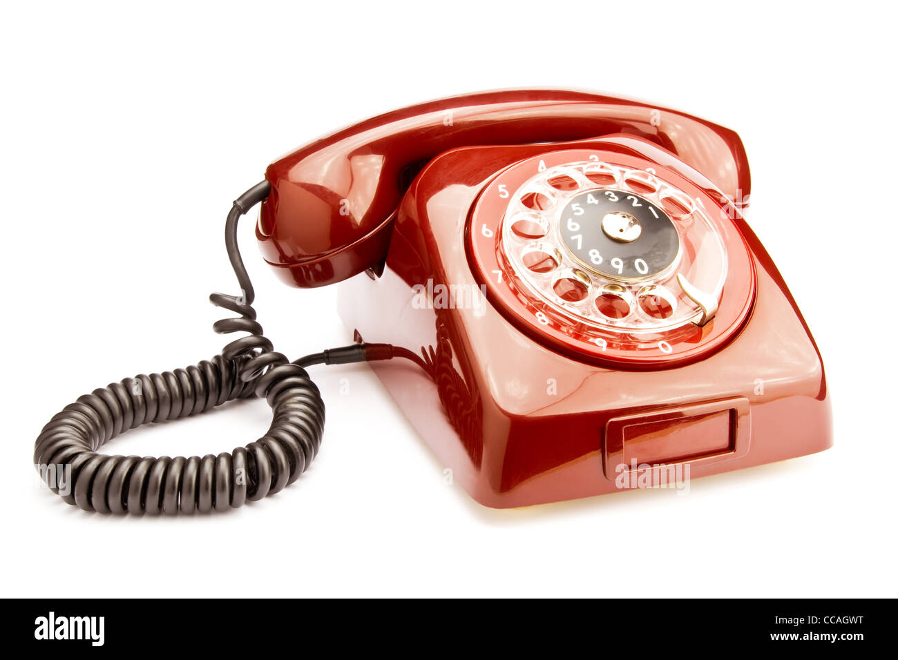 Red old phone isolated on white background Stock Photo - Alamy