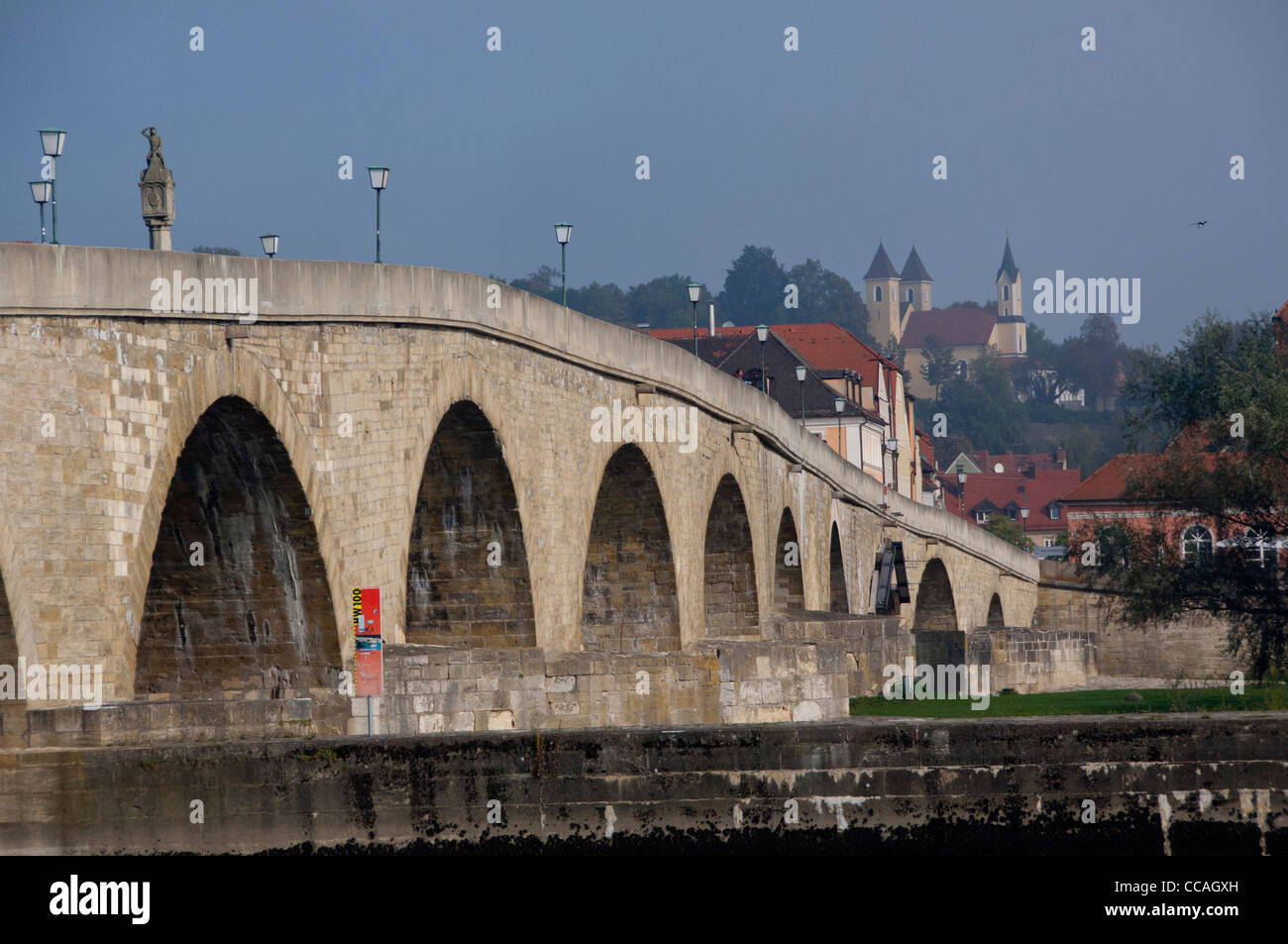 Germany, Bavaria, Regensburg. Historic 12th century Old Stone Bridge ...