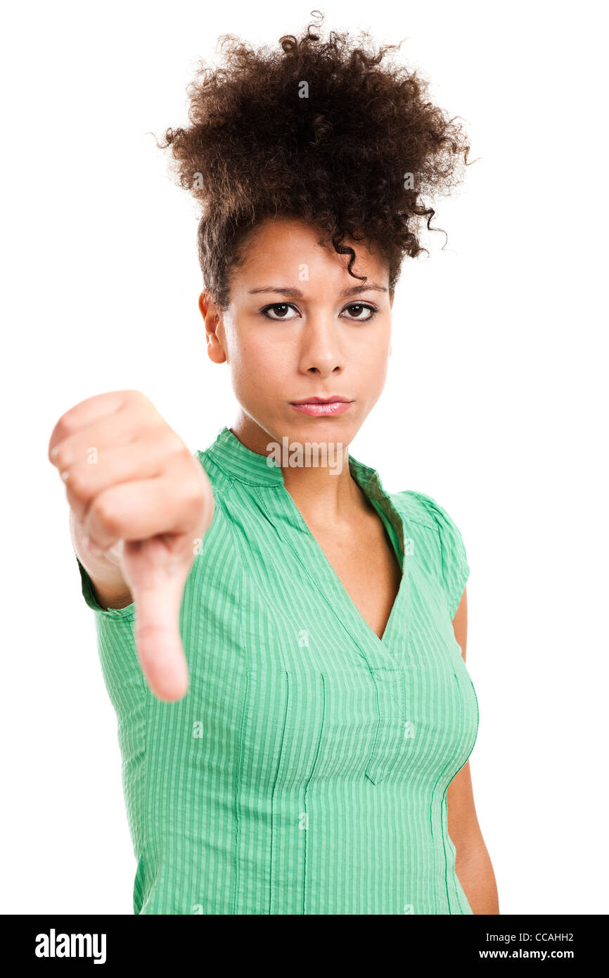 Young Woman Giving Thumbs Down Stock Photos & Young Woman Giving Thumbs ...
