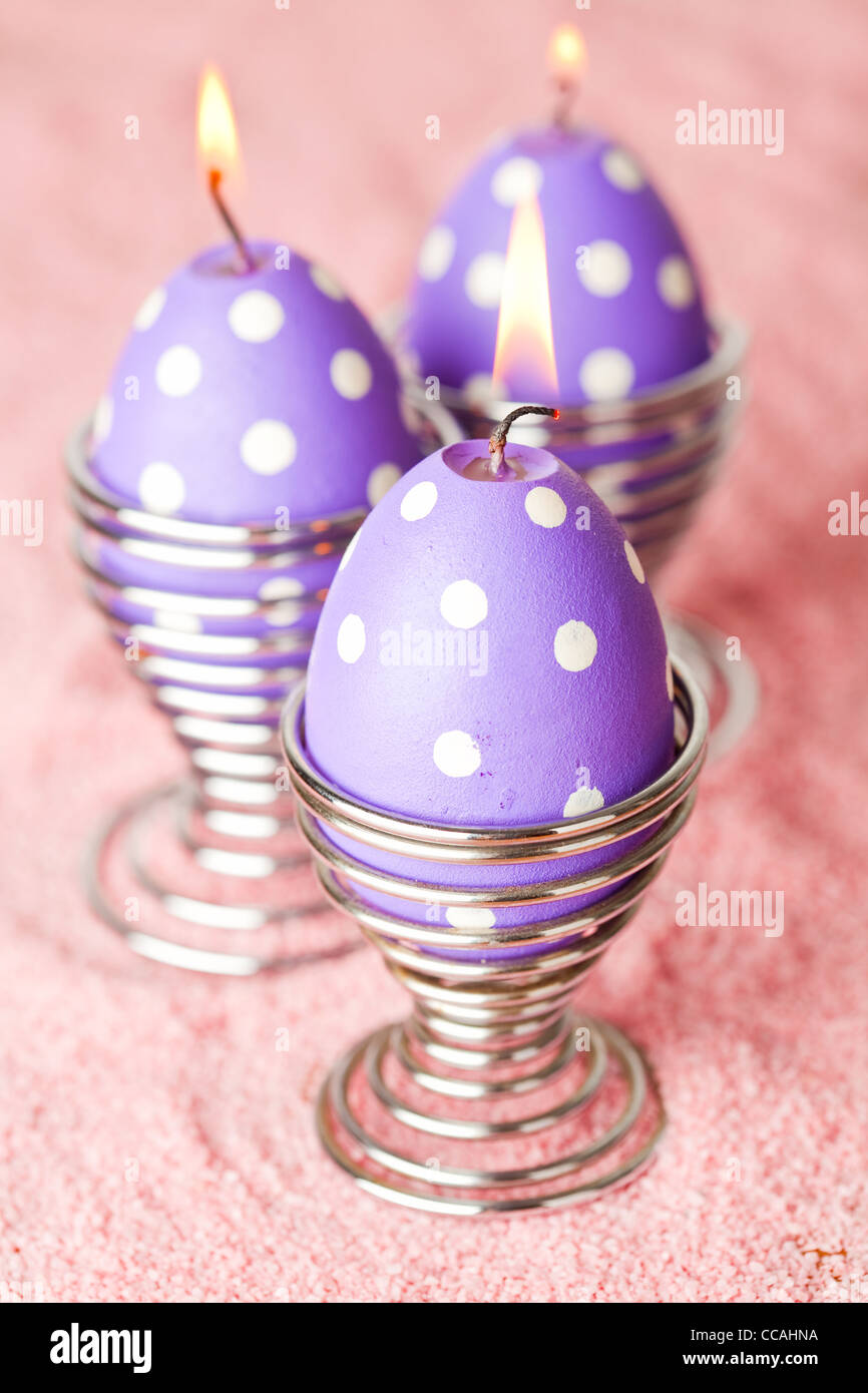 Close-up of purple dotted Easter egg candles Stock Photo - Alamy