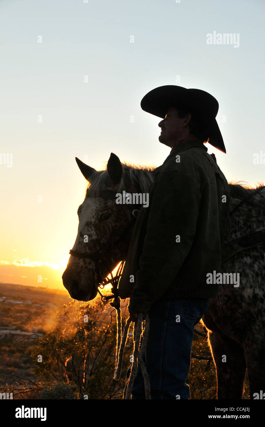 Riders and their horses take in the sunset in the Sonoran Desert ...