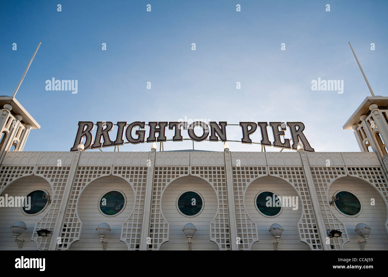 Brighton Pier Sign above the entrance to Brighton Pier Palace, Sussex ...