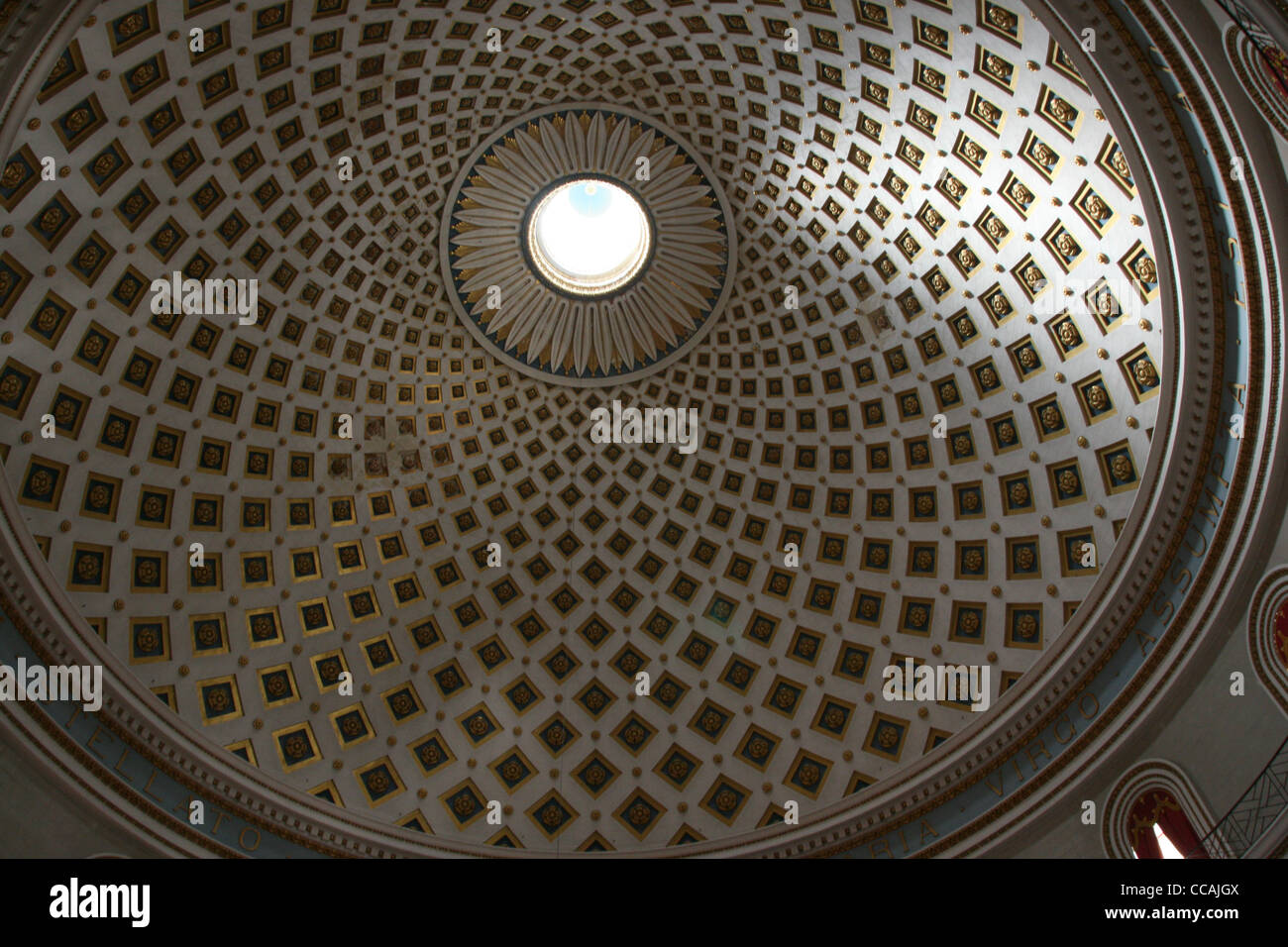 The inside of the Mosta Dome in Malta showing the beautiful pattern in the sunlight Stock Photo ...
