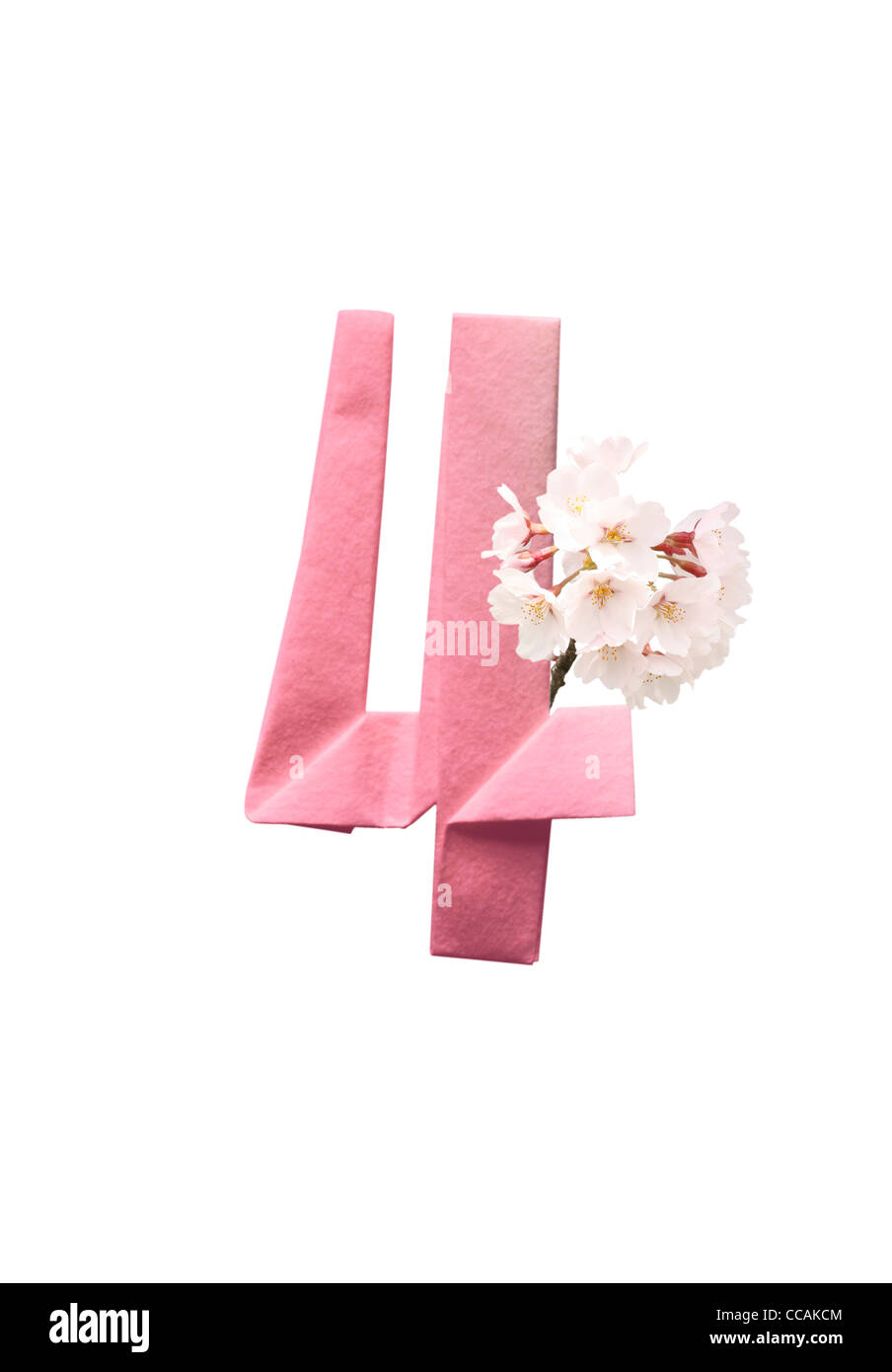 Number 4 in origami and Cherry Blossom Stock Photo - Alamy