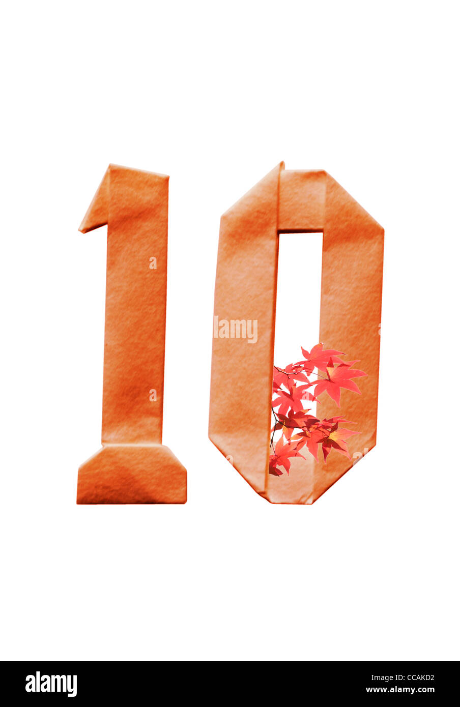 Number 10 in origami and Japanese maple leaves Stock Photo - Alamy