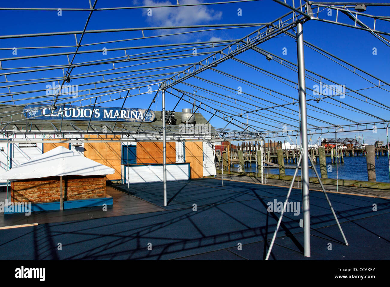 Outdoor dining area closed for the season Greenport harbor Long Island ...