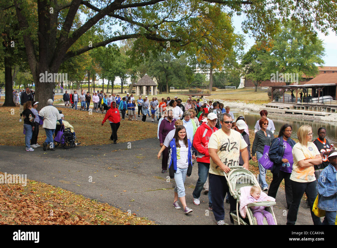 Walking group at Alzheimer's Memory Walk, Old River Park, Dayton, Ohio ...