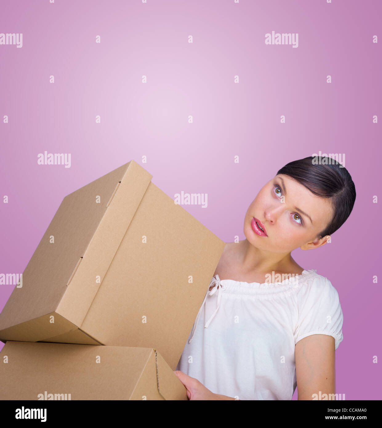 Closeup Portrait of a young woman with box Stock Photo - Alamy
