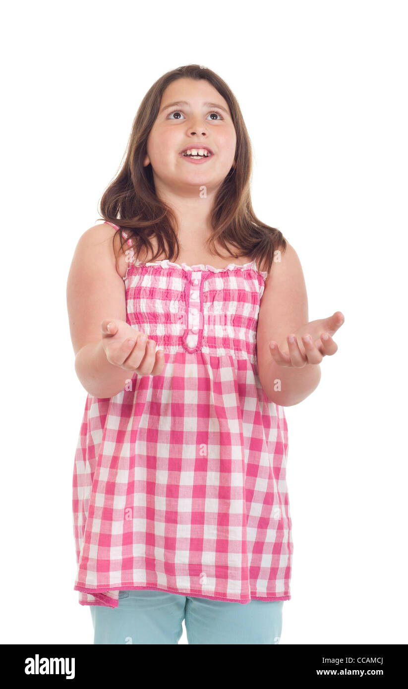 Surprised girl waiting for something to fall Stock Photo - Alamy