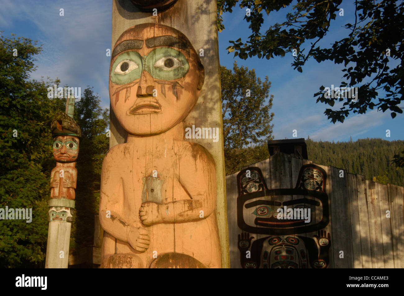 Tlingit native totem poles at Chief Shake's Island, Wrangell, Alaska ...