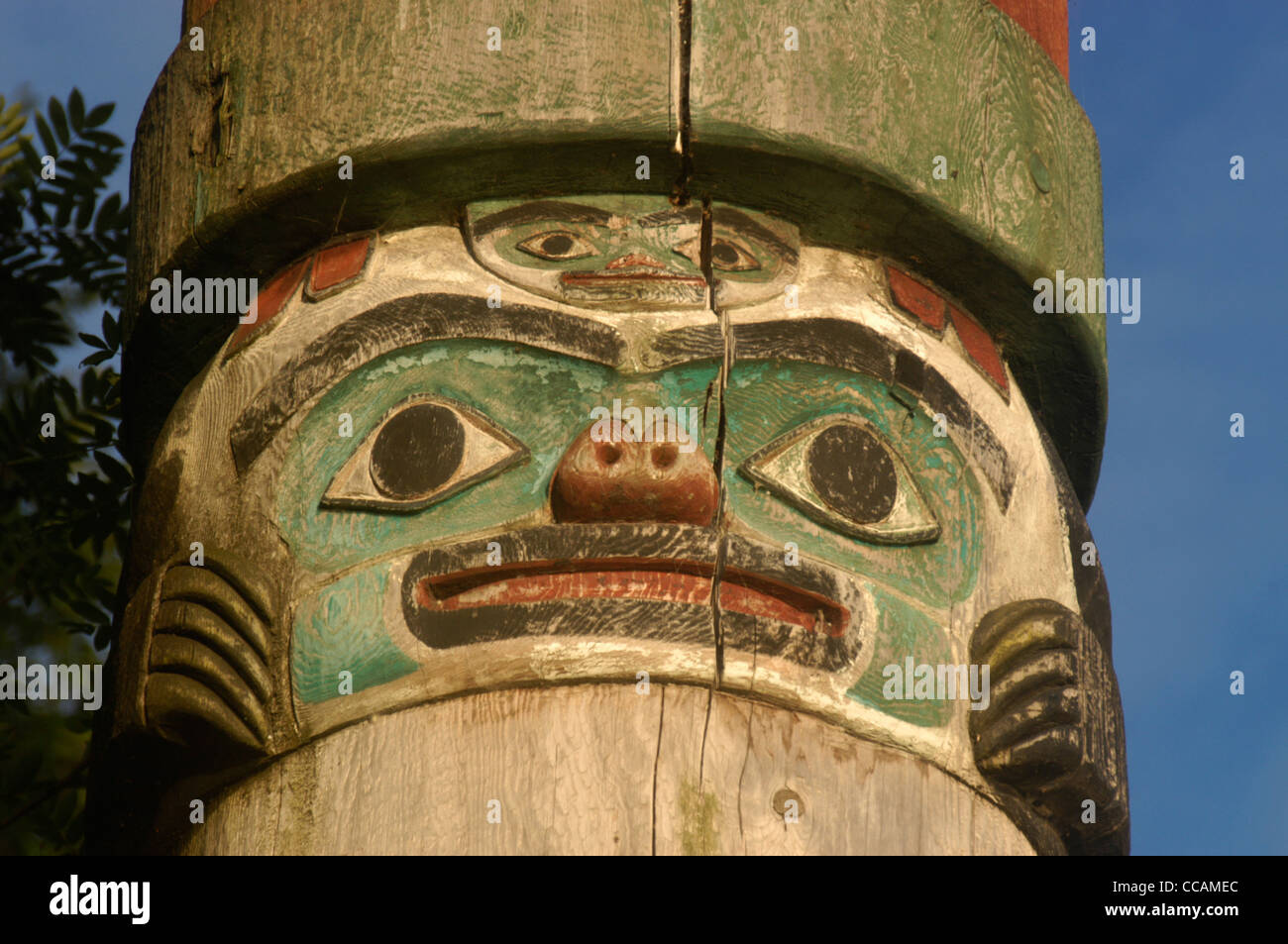 Tlingit native totem poles at Chief Shake's Island, Wrangell, Alaska ...