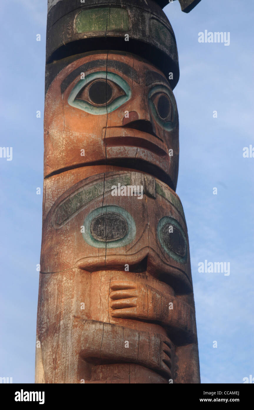 Tlingit native totem poles at Chief Shake's Island, Wrangell, Alaska ...
