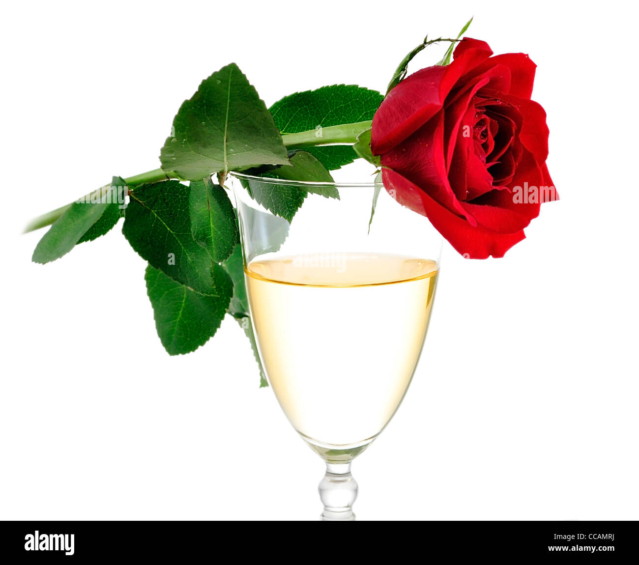 a glass of white wine with rose Stock Photo - Alamy
