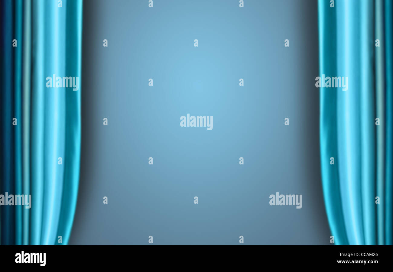 Stage curtain with light and shadow. Cyan color Stock Photo - Alamy
