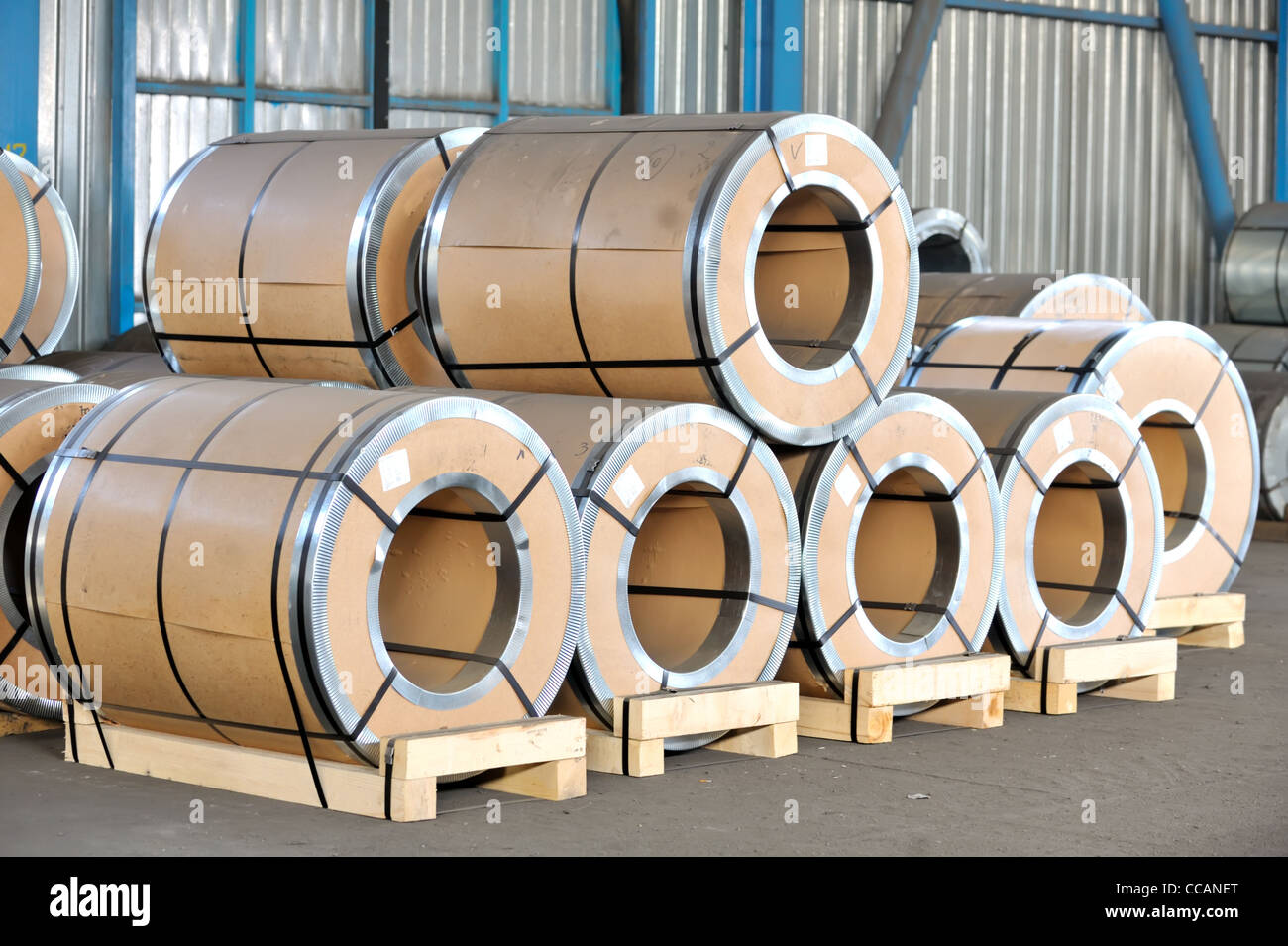 packed rolls of steel sheet Stock Photo - Alamy