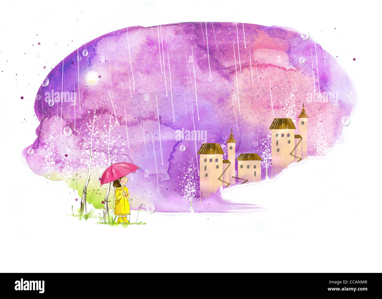 Illustration and painting of raining in spring Stock Photo - Alamy
