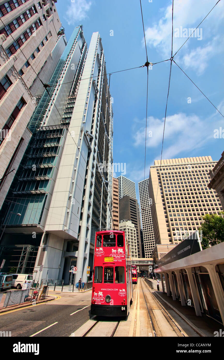 Red Tram in Queensway, Central Hong Kong Stock Photo - Alamy