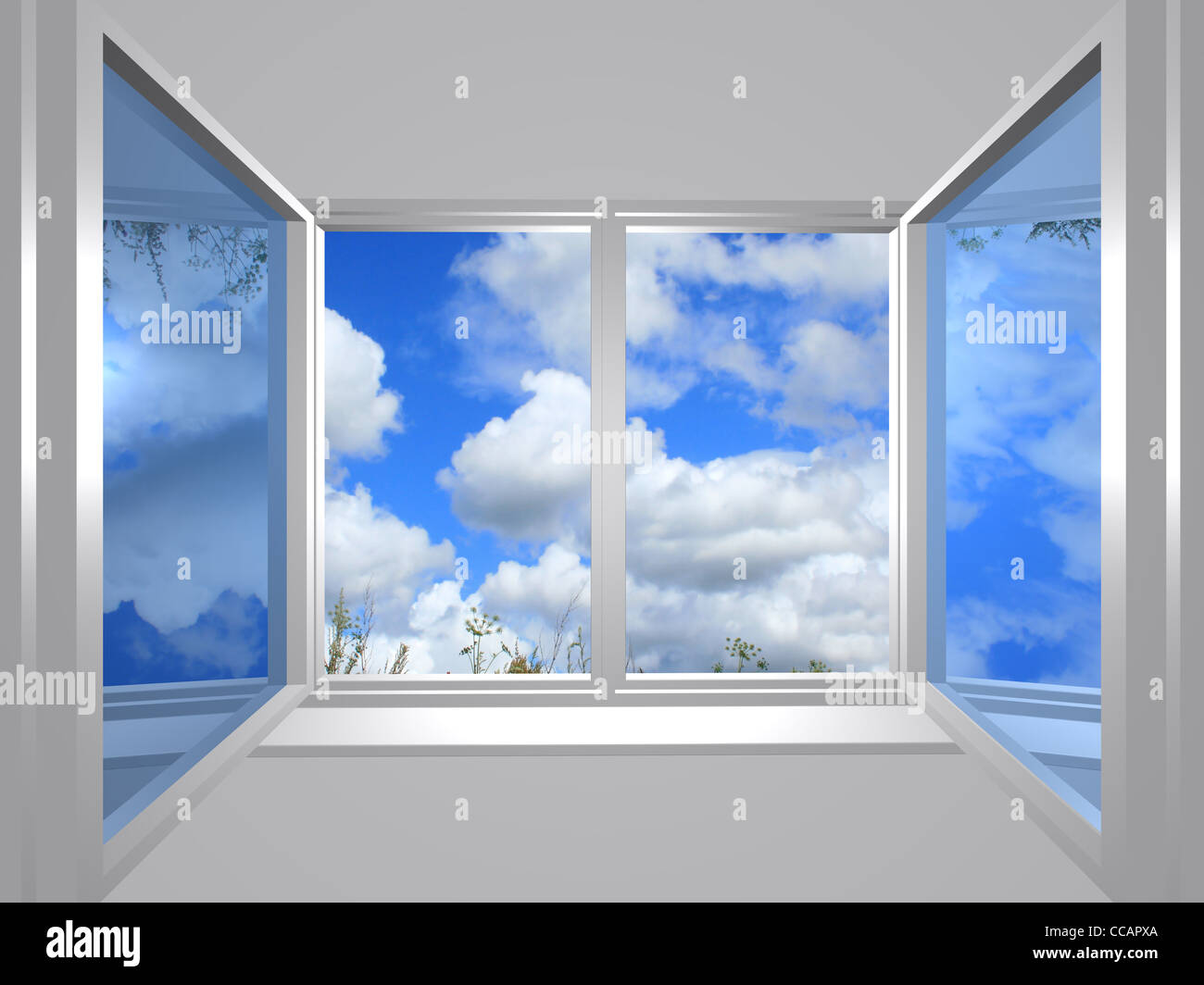 3d series: view from the window of blue sky Stock Photo - Alamy