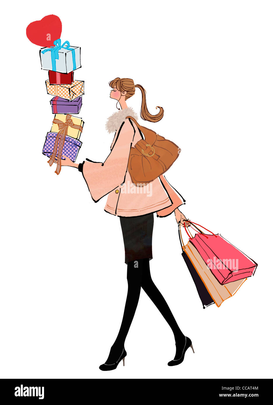 Woman Carrying Stack of presents Stock Photo - Alamy