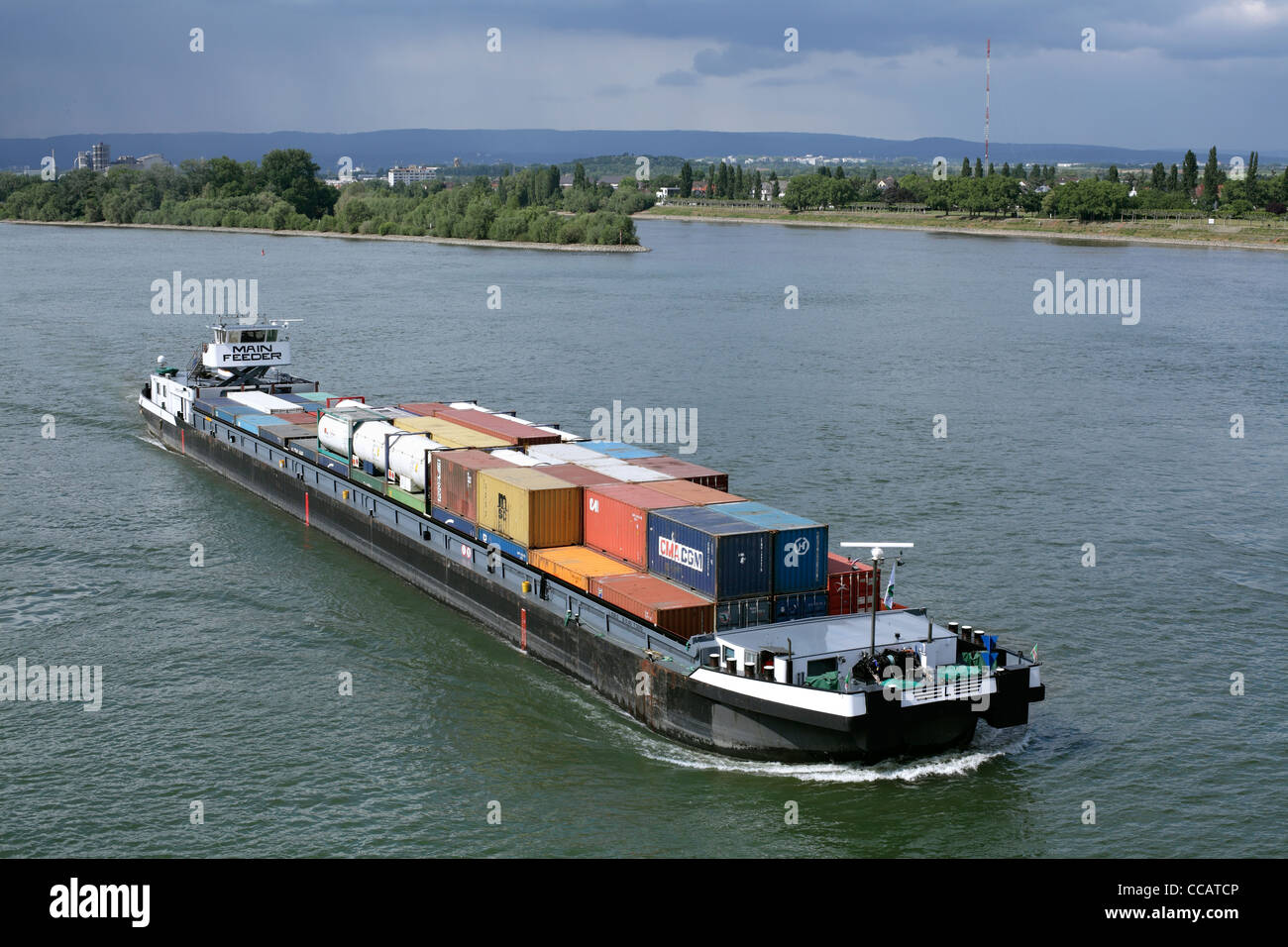 Container ship on the River Rhine at Mainz, Germany Stock Photo - Alamy