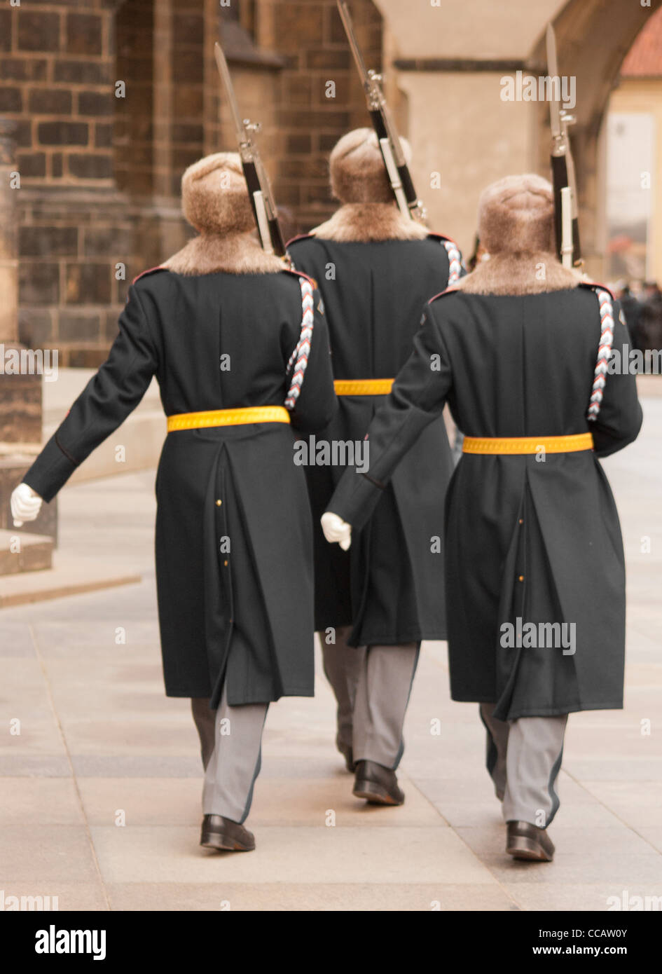 Three castel guards marching Stock Photo - Alamy