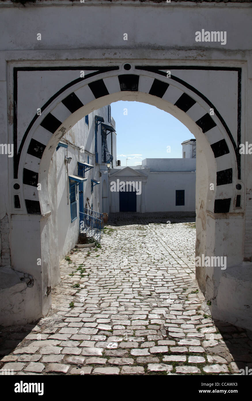 Sidi Bou Said - typical building with white walls, blue doors and ...