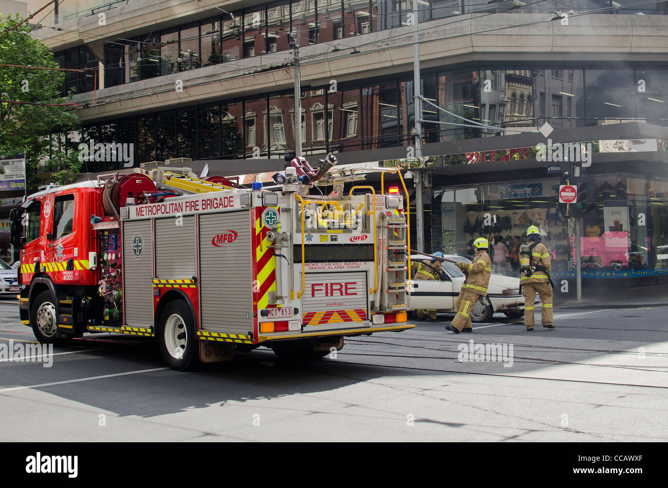 Fire engine in city at Melbourne, Australia Stock Photo - Alamy