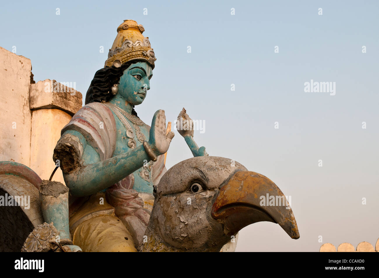 Lord Krishna on a bird, Hindu temple, Vrindavan, Uttar Pradesh, India ...